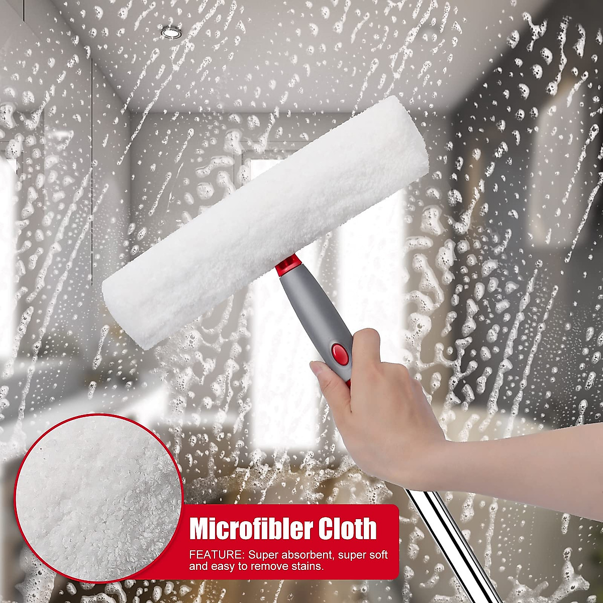 ZNM Window Cleaning Squeegee Kit, 2 in 1 Window Washing Kit with 62'' Extension Pole & Window Cleaner Tool, Professional Window Squeegee for Home Shower Mirror Car Glass Indoor & Outdoor