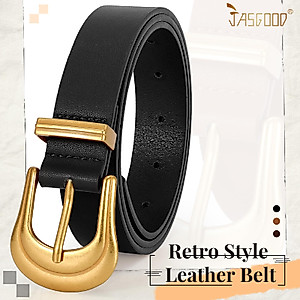 JASGOOD Women's Western Belt Vintage Black Leather Waist Belt for Pants Jeans with Gold Buckle