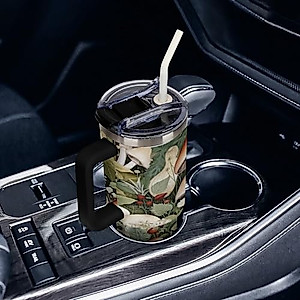 40 Oz Mushroom Plant Insulated Stainless Steel Tumbler with Handle & Straw Lid, Reusable Travel Cupholder Friendly Mug for Coffee, Water, Tea