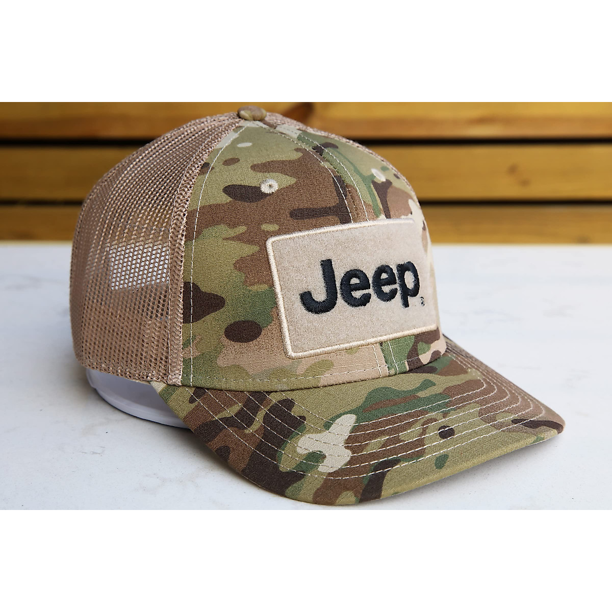 Jeep Text Logo Camo Pattern Hook and Loop Tactical Snapback Hat