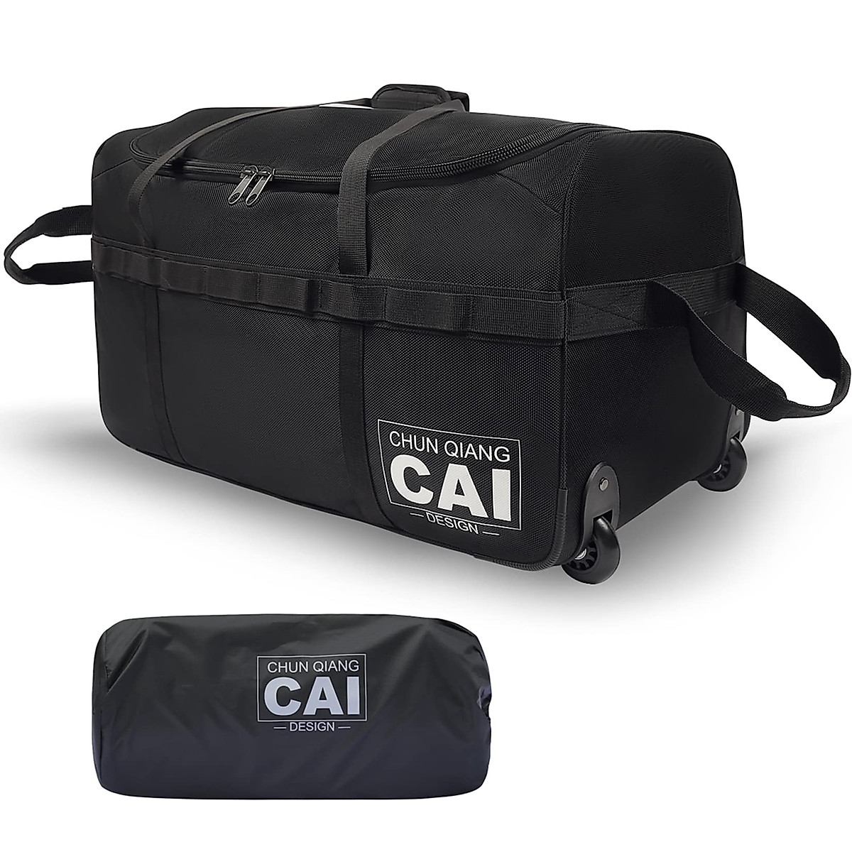 Foldable Duffle Bag with Wheels 85L/120L, Large Lightweight 1680D Oxford Duffle Luggage Bag Collapsible Waterproof Wheeled Duffle Bag for Travel Camping (26", Black)