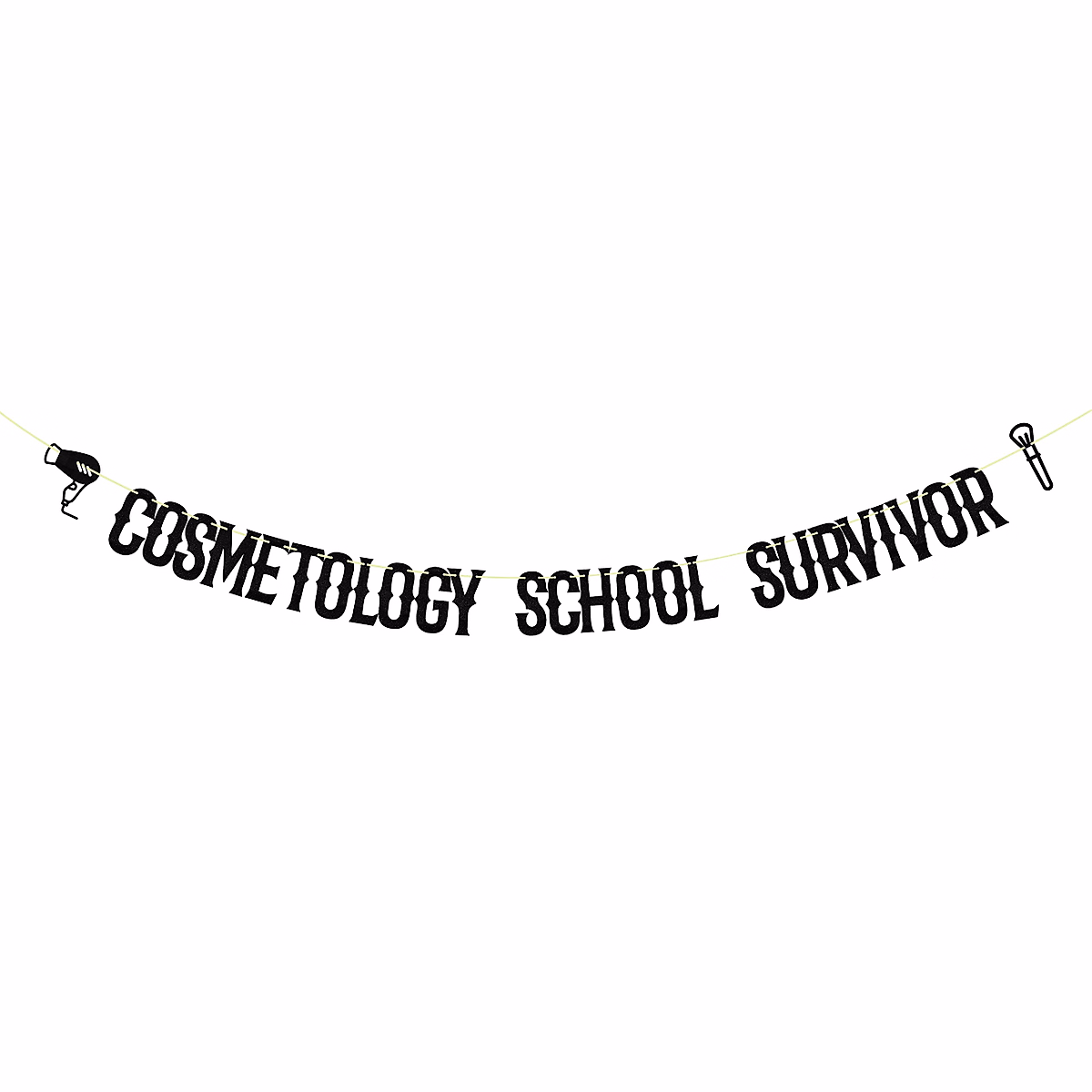 Glitter Black Cosmetology School Survivor Banner, Class Of 2024 Grad Cap Cake Supplies,Congratulations Finally Done 2024 Graduate Party Decoration