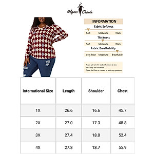Agnes Orinda Plus Size Knit Tops for Women Argyle Plaid V Neck Long Sleeve Pullover Homecoming T Shirt 4X Red