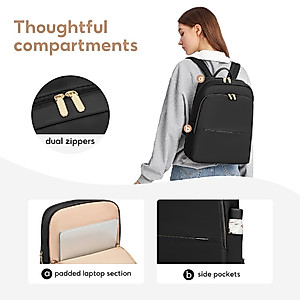 FULL DESIGN Travel Laptop Backpack for Women, 14 inch Water Resistant Computer Backpack, Fashion Daypack Shoulder Bag for Work School (Black)