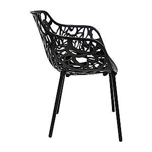 LeisureMod Devon Modern Aluminum Indoor-Outdoor Stackable Side Dining Arm Chair, Set of 2 (Black)