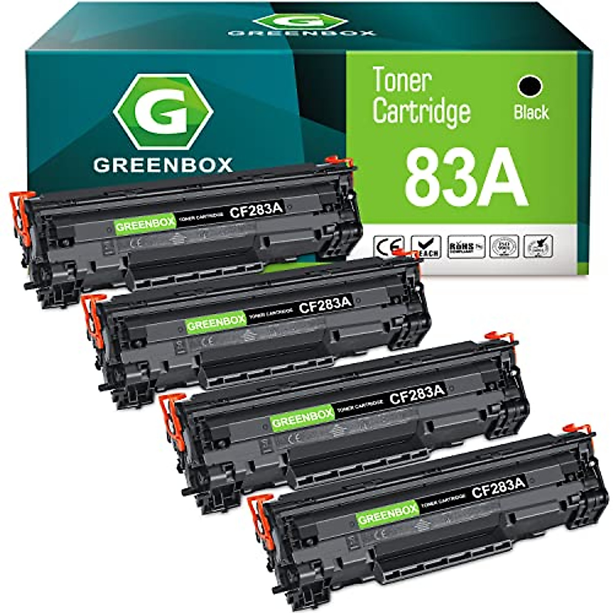 GREENBOX Compatible Toner Cartridge Replacement for HP 83X CF283X 83A CF283A for Pro M201dw M201n M201 M125 M125nw M127fn M127fw M225dn M225dw Printer (4 Black, High-Yield)