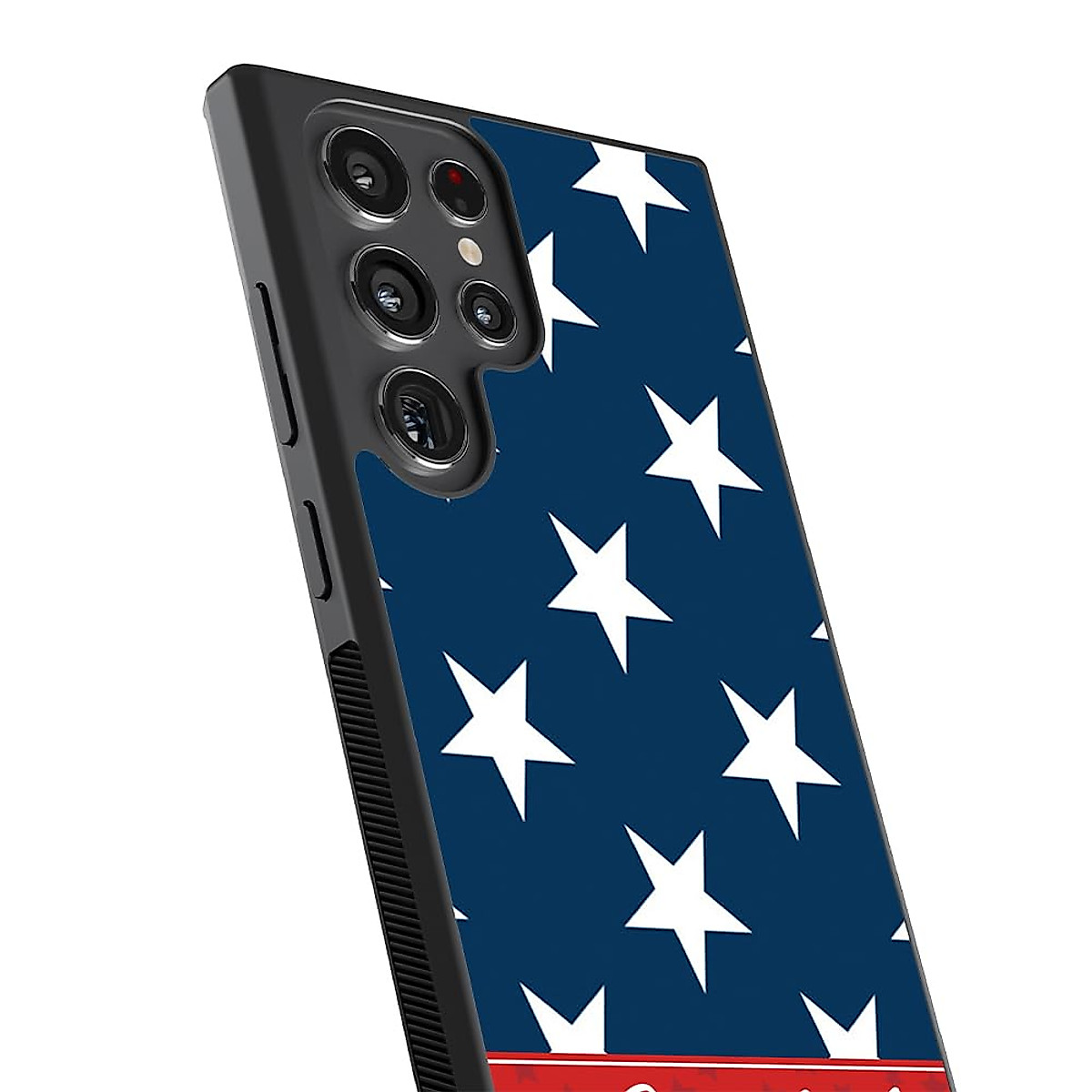 Red White Blue Stars Personalized Black Rubber Phone Case Compatible With Samsung Galaxy S25 S25+ S25 Ultra S24 S24+ S24 Ultra S24FE, S23 FE S23+ Ultra S22 S22+