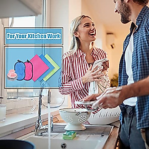 Stainless Steel Sponges Set with Handle, FULANDL 6PCS Steel Wool Scrubber With 3PCS Cellulose Sponge Cloths 2PCS Dual-Sided Scrub Sponges, Scrubbing Scouring Pad Dishes Scrub Cleaning Ball for Kitchen