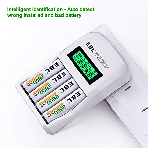 EBL LCD Battery Charger Smart Individual 907 AA AAA Rechargeable Battery Charger for Ni-MH Ni-CD Rechargeable Batteries