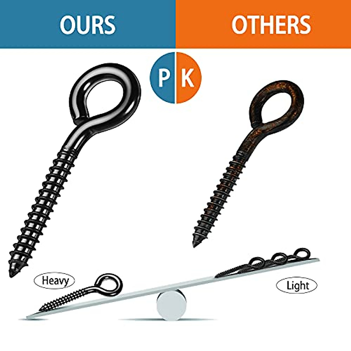 teziicus 8 Pack 3.2 Inches Screw Eyes Black，Eye Hooks Screw in Heavy Duty，Eye Bolt，Long Eye Screws Ring ，Swing Hooks for Hammock Stand, Swings Chair,Yoga, Indoor & Outdoor，Self Tapping Screws…