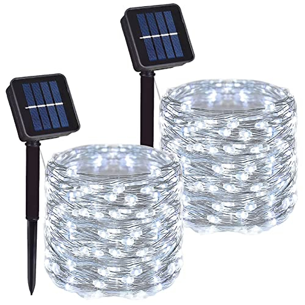 DAYLIGHTIR 2 Pack 100 LED Solar Powered Copper Wire String Lights Outdoor, Waterproof, 8 Modes Fairy Lights for Garden, Patio, Party, Yard, Christmas (White)