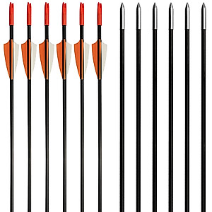 e5e10 31" Fiberglass Arrows Archery Training Practice Target Arrows with Durable Shaft Blunt Tip for Kids Youth or Beginners for Recurve Bow Long Bow (Orange and White)
