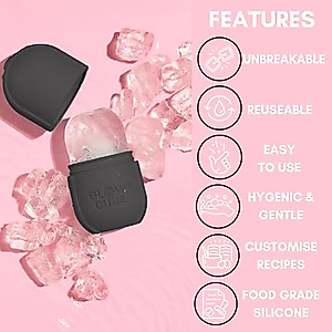 Glow Cube Ice Roller For Face Eyes and Neck To Brighten Skin & Enhance Your Natural Glow/Reusable Facial Tool to Tighten & Tone Skin & De-Puff The Eye Area (Black)