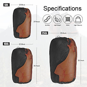 OMVMO 1Pcs100L Mesh Sleeping Bag Storage Sack Stuff Sack Mesh Laundry Bag Drawstring Bag，Tear-Resistant Polyester Mesh,300D Oxford Bottom,Anti-Dirt and Water-Resistant.