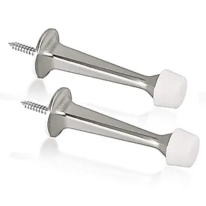KOVOSCH Solid Rigid Door Stops with Soft Rubber Tips - Heavy Duty Durable Door Stoppers Wall Protector（Satin Nickel,2 Pack）