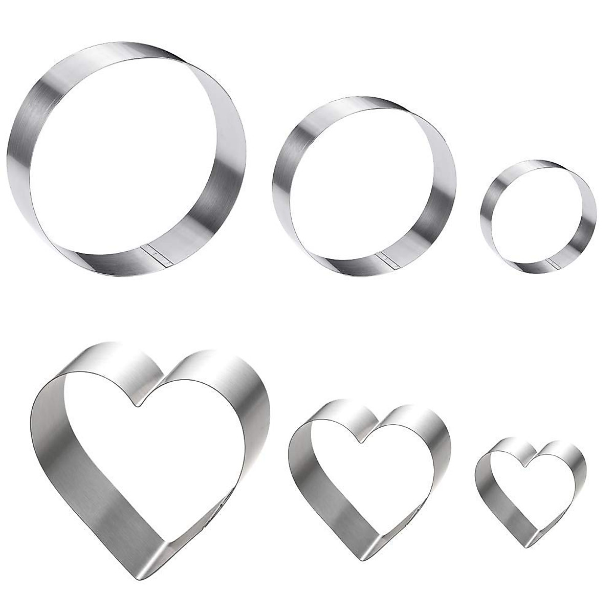Large Round and Heart Cake Ring Set-4/6/8 Inch Biscuit Cutter Stainless Steel