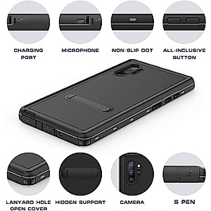 Waterproof Case for Samsung Galaxy Note 10 Plus, Military Grade Drop Tested,Snowproof Shockproof DirtProof Full Sealed Underwater Protective Cover Case with Kickstand (Black) (Black)