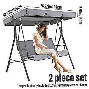 Swing Canopy Replacement with Seat Cover Porch Swing Canopy Replacement 2Pcs/Set Waterproof Outdoor Swing Canopy UV Protection Oxford Cloth Porch Swing Canopy Replacement, Grey.