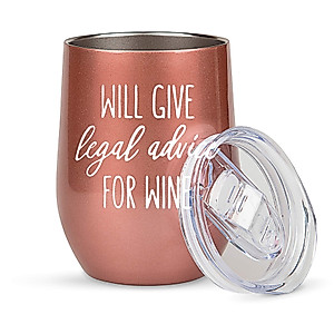 KLUBI Lawyer Gifts -Will Give Legal Advice for Wine 12oz Tumbler/Mug for Wine or Coffee - Gift Idea for Law School, Judge, Women, Men, Attorney, Student, Paralegal, Graduation, Prosecutor