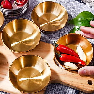 LMRLCS 6pcs Stainless Steel Soy Sauce Dishes, Round Seasoning Dishes, Sushi Dipping Saucers Bowl Mini Appetizer (Gold)