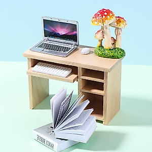 Dollhouse Miniature Laptop Computer and Office Table Doll House Simulation Notebook Accessories for Doll 1/6 1/12 Miniatures Pretend Play