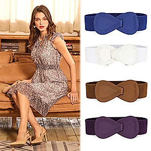 Allegra K Interlock Buckle 8-shaped Faux Leather Elastic Belt Cinch Waistband for Lady Fit Waist Girth:25"/63.5cm-37"/94cm Green