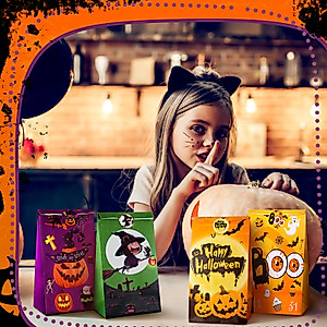 Qilery Halloween Party Favors for Kids with 96 Pieces Halloween Candy Bags Trick or Treat Bulk Halloween Goodie Bags and 96 Pcs Halloween Stickers for Party Supplies Gifts, 12 Styles(Scary Style)