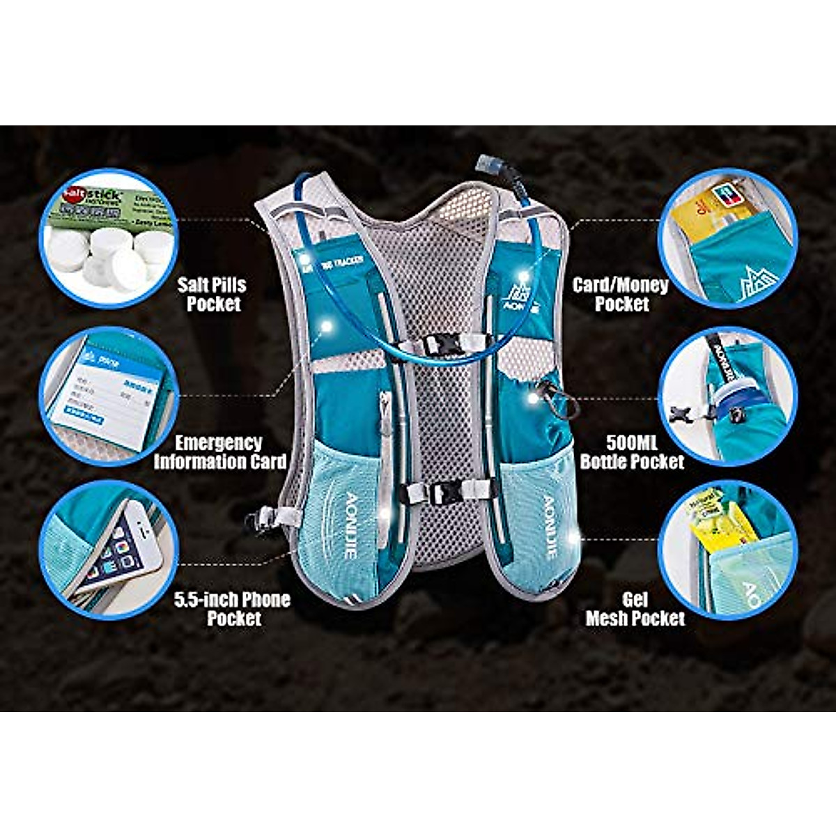 Lovtour Premium Running Race Hydration Vest Pack for Marathon, Cycling, Hiking with Soft Water Bottle As Gift (Blue+1.5L Water Bladder)