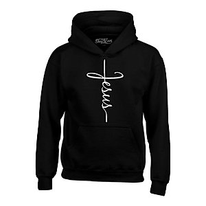 shop4ever Jesus Cross Hoodie Sweatshirts Small Black 0