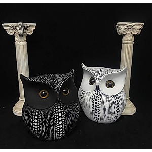 Artgenius Dots Owl Statue,Small Animal Owl Figurines for Home Office Decor (White)