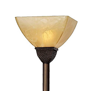 Franklin Iron Works Rustic Farmhouse Mission Torchiere Floor Lamp 71 1/2" Tall Roman Bronze 3-Light Frosted Champagne Amber Glass Shade for Living Room Reading Bedroom Office House Home Decor