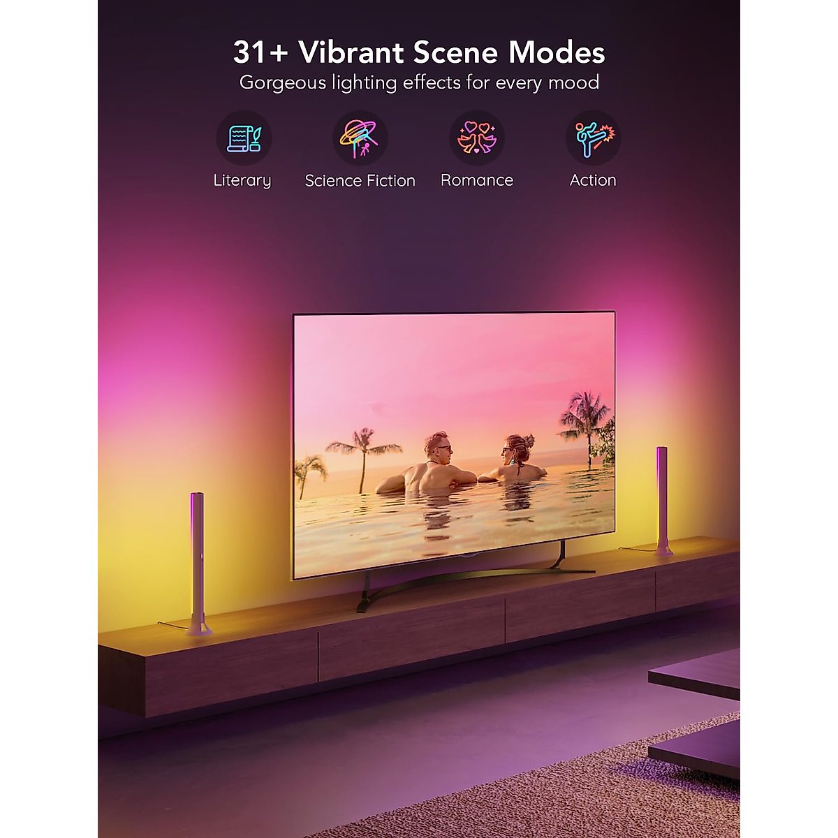Govee RGBIC Light Bars, 15 Inches WiFi TV Backlight with Double Light Beads, Smart Light Bars with Multiple Placement Options Suitable for 45-70 inch TVs, Work with Alexa and Google Assistant, White