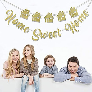 Home Sweet Home Banner - Glitter Gold Housewarming Party Decorations Baner，welcome Home Sign，welcome Home Sign Bunting for Party Decor Family Gathering Photo Booth Props，garland Bunting Script Lettering Decoration Military Missionary Welcome Home Homec