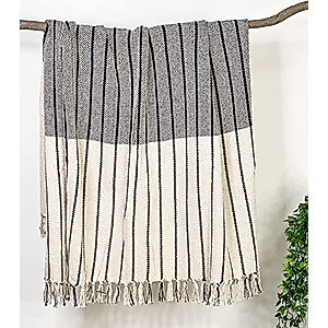 Chardin home Black and Ivory Oslo Throw with Fringes, 50 x 60 Inch, Perfect Scandinavian Throw Blanket for Couch, Bed, Camping, Beach & Everyday use
