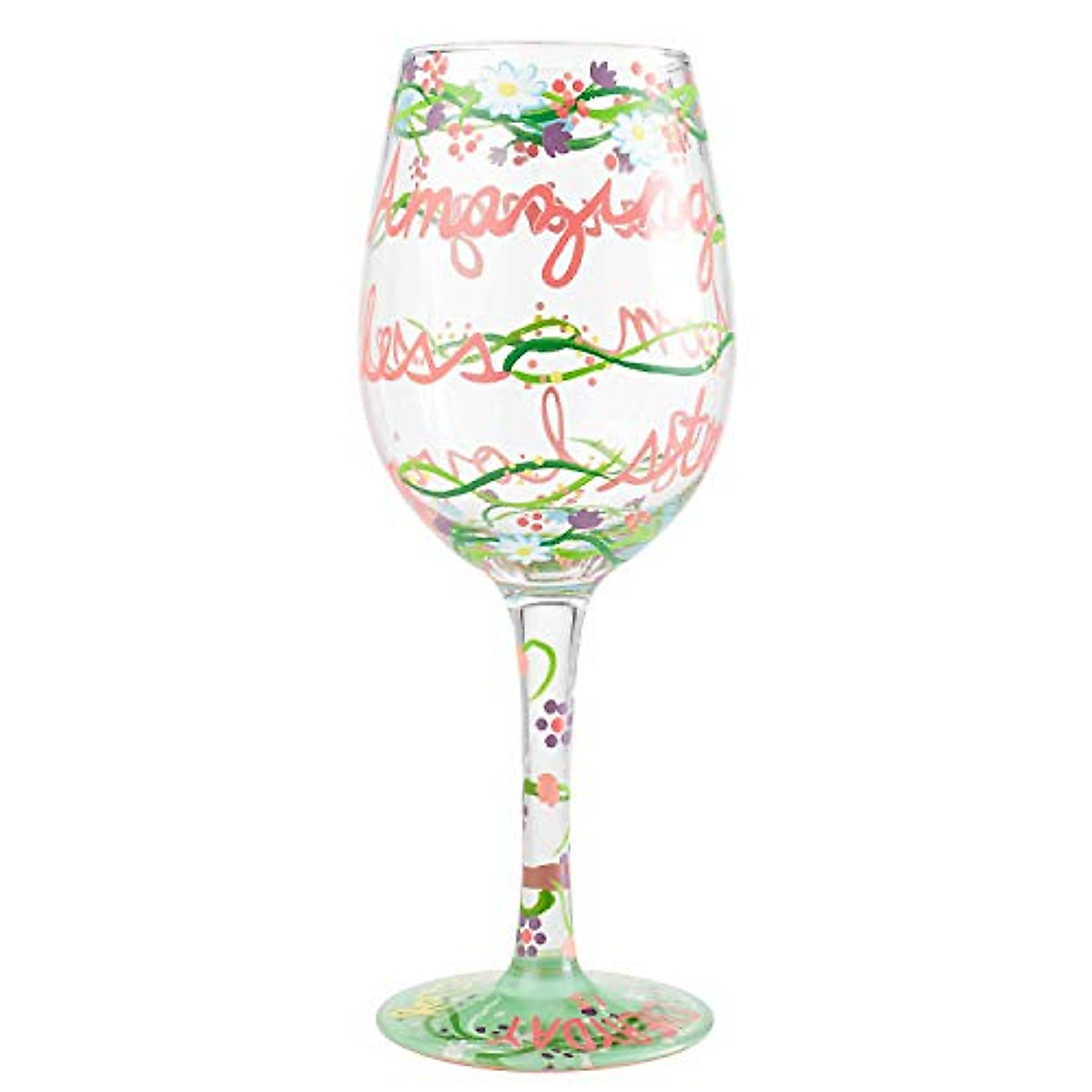 Enesco Designs by Lolita Mom Everyday Hand-Painted Artisan Wine Glass, 1 Count (Pack of 1), Multicolor