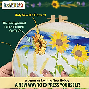 CRAFTILOO Embroidery kit for Beginners Cross Stitch for Beginners Needlepoint Kits for Adults Embroidery Kits Beginner Embroidery kit for Adults 4 Flowers