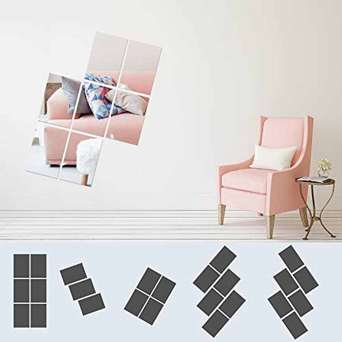 BBTO 20 Pieces Mirror Sheets Self Adhesive Non Glass Cut to Size Mirror Stickers Tiles for Wall Flexible Sticky Mirror()