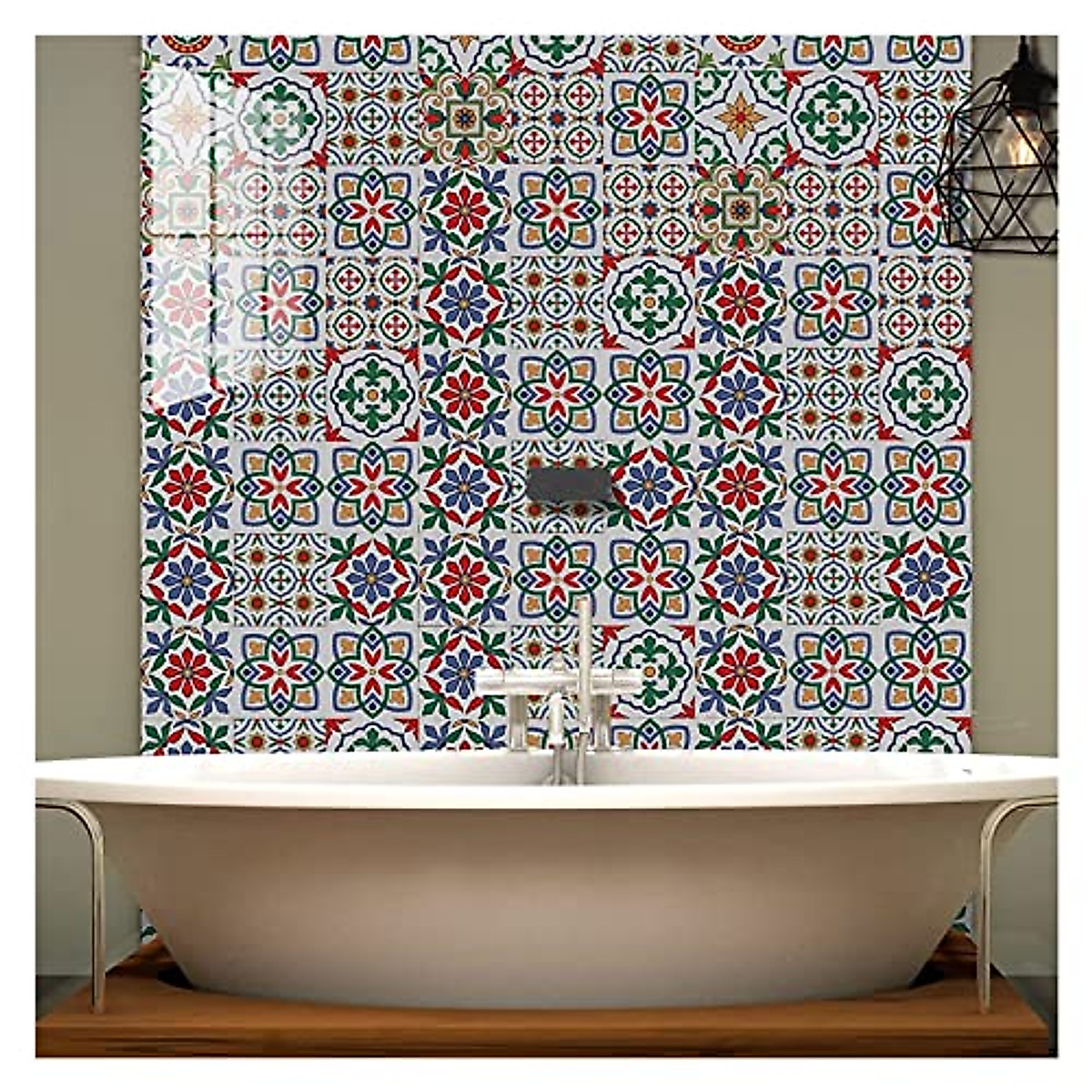 Tile Stickers Country Style Green Stick On Tiles Bathroom PVC Self Adhesive Wall Tiles Kitchen Stick On Wall Tiles Waterproof Peel and Stick Floor Tiles Self Adhesive Tiles for Walls