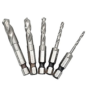 Saipe 5pcs 1/4" Quick Change Hex Shank Metal Stubby Drill Bits Short Drill Bit Set HSS M2 for Right-Angle Drill Attachment and Used in Tight Spaces, 3/32, 1/8, 3/16, 1/4, 5/16-Inch