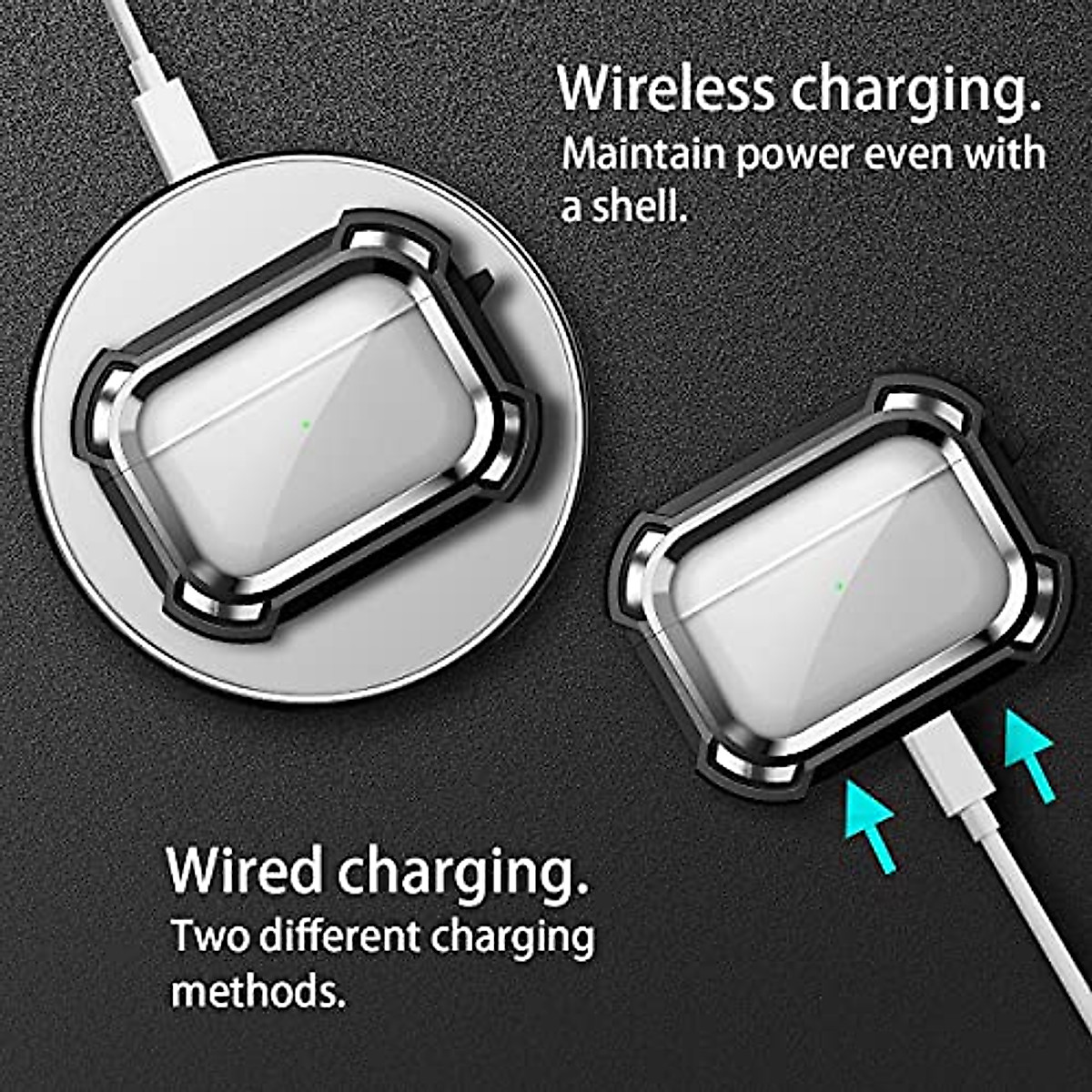 Dexnor Compatible with Airpods Pro (2019) Case Clear Hard PC & Hard Shell Protective Cover [LED Visible] [Supports Wireless Charging] 360 Full Body Skin with Keychain for Men Boys - Black