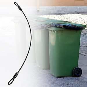 QWORK Black Garbage Trash Can Locks with Adjustable Wire Ropes, Heavy-Duty Stainless Steel Hasps, Rust-Resistant Hardware, Quick Installation, 4 Pcs