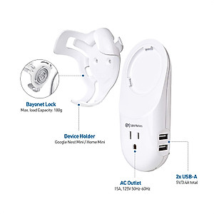 Cable Matters UL Listed Wall Mount with Electrical Outlet and 17W Smart USB Charging for Google Home Mini and Nest Mini