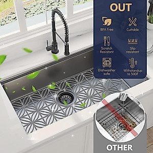 Sink Protectors for Kitchen Sink, 28.3"x 14.3" Large Non-slip Silicone Sink Mat, Heat Resistant Sink Matt Grid Cuttable Drain Openings, Sink Protectors for Stainless Steel Bottom of Kitchen Sink