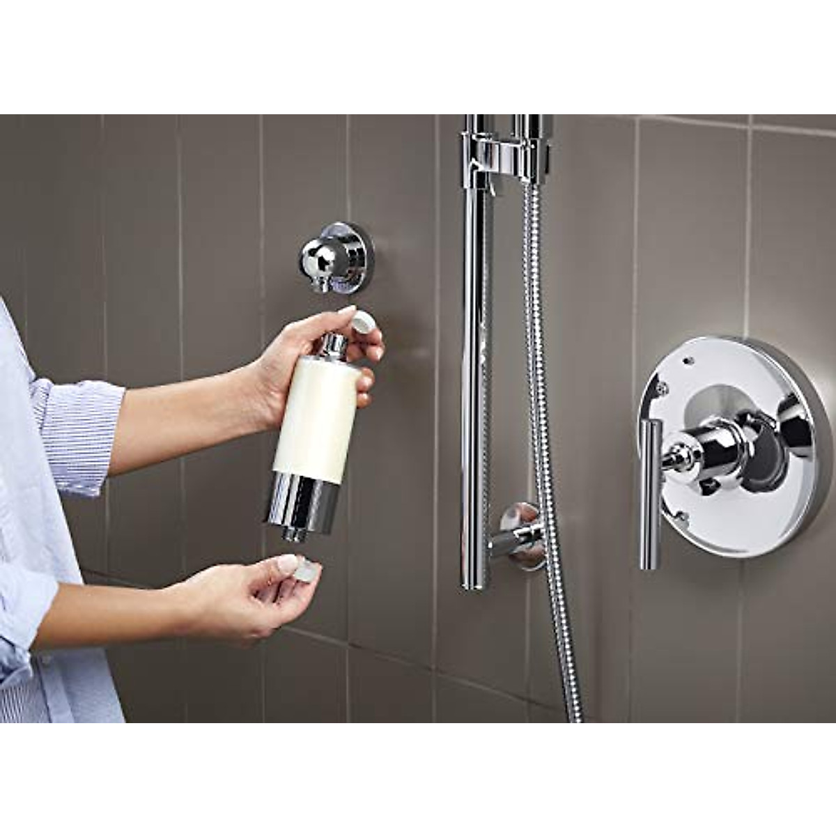 Kohler 30646-CP Aquifer Shower Water Filtration System, Reduce Chlorine, Includes Filter Replacement, Polished Chrome