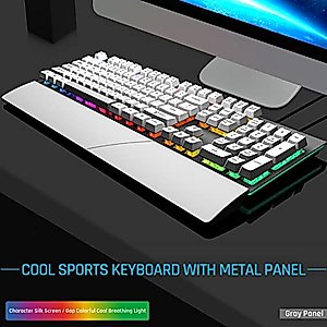 Kafuty-1 GK60 RGB Gaming Keyboard,USB Wired 104 Keys Colorful Backlit Keyboard with Wrist Rest,Detachable Mechanical Feel Gaming RGB Keyboard for Laptop,PC,Computer,Game and Work(White)