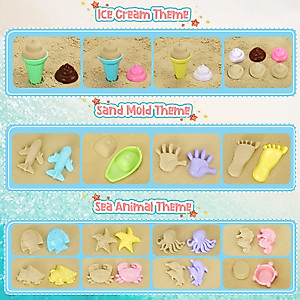 REZUCREY Beach Toys, Ice Cream Sand Toys for Toddlers, with Collapsible Bucket and Shovels for Kids with Bag, Travel Toys for Boys Baby Girls Age 3 4 5 6 7 8+