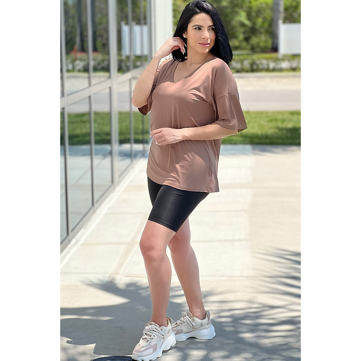 WIHOLL Track Suits for Women Set 2 Piece Going Out Outfits Biker Shorts Sets Plus Size Tan XL