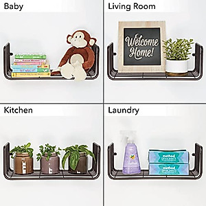 mDesign Wide Metal Wire Farmhouse Wall Decor Storage Organizer Shelf for Entryway, Hallway, Mudroom, Bedroom, Bathroom, Laundry Room - Wall Mount - Bronze