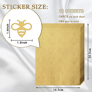 Whaline 480Pcs Gold Foil Bumble Bee Stickers Self-Adhesive Honey Bee Shape Envelope Seal Stickers Gold Label Decals for Bee Day Spring Summer Greeting Invitation Cards Sealing Birthday Gift Wrapping