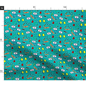Spoonflower Fabric - Nurse Theme Medical Care Turquoise Blue Printed on Petal Signature Cotton Fabric Fat Quarter - Sewing Quilting Apparel Crafts Decor